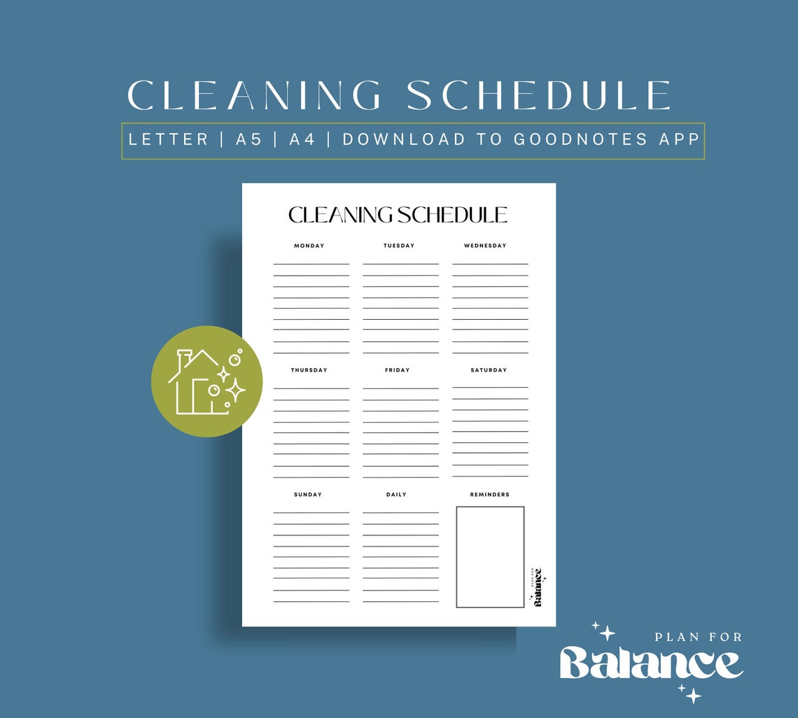 Weekly Cleaning Schedule Printable, Undated Cleaning Schedule Printable ...
