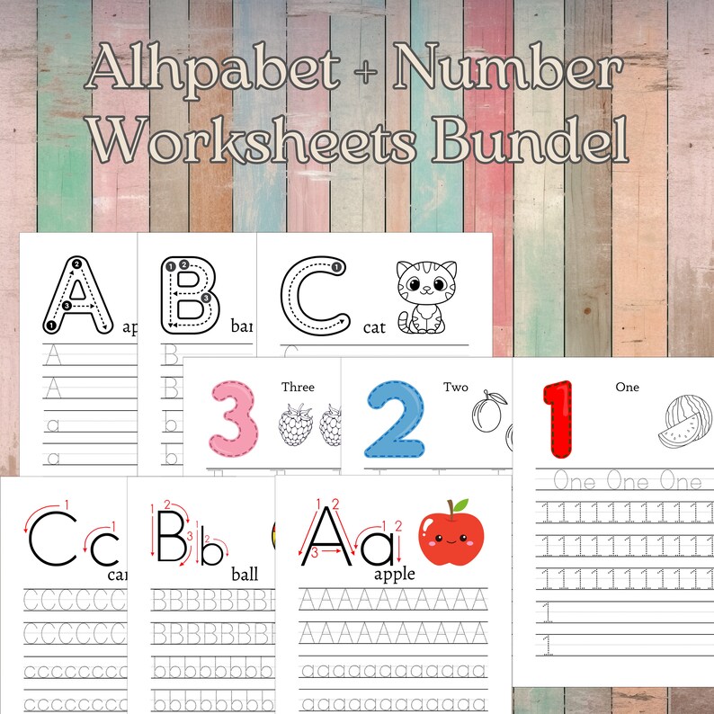 Pre-k + Kindergarten Learning Bundle Bundle Alphabet Number Worksheets ...