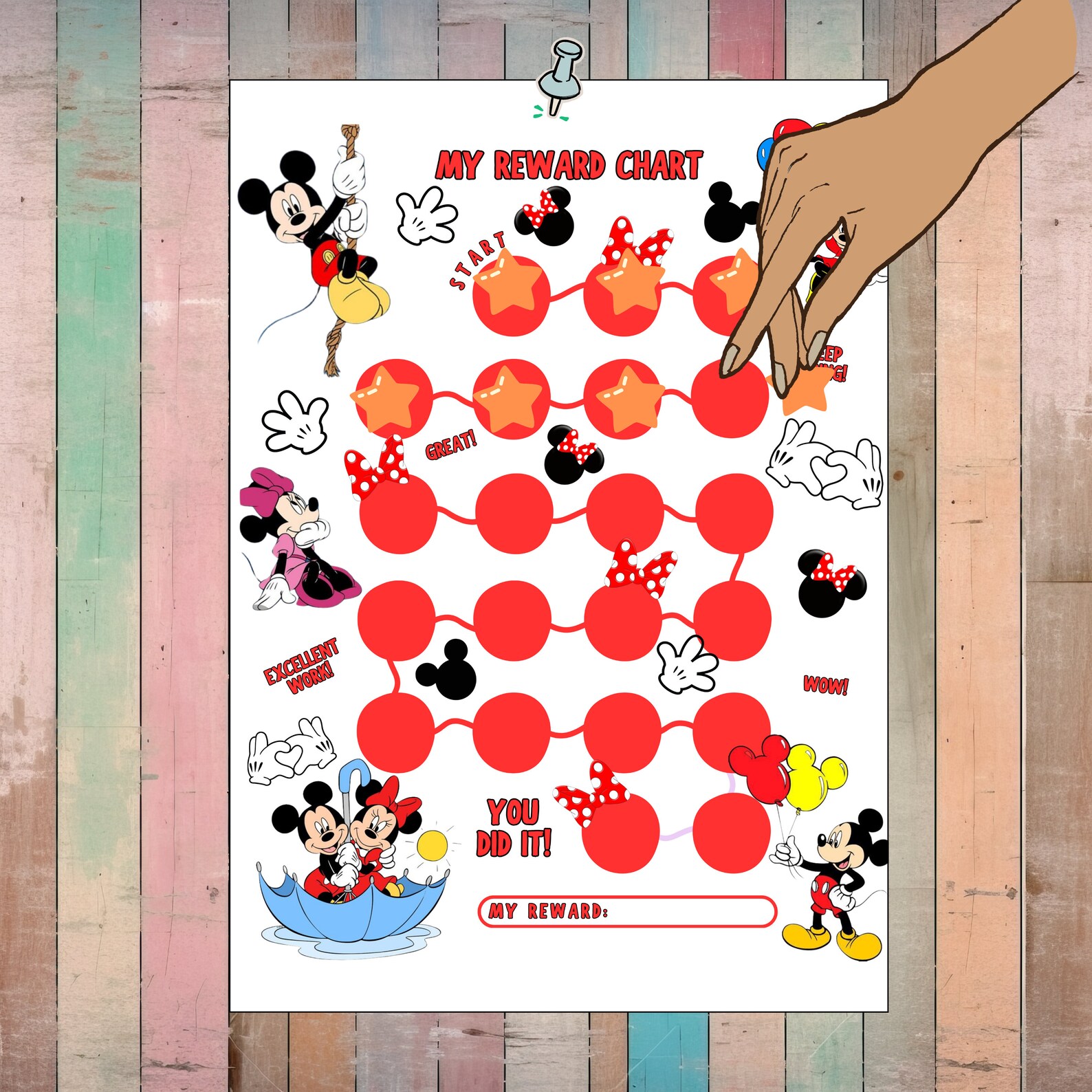 Mickey & Minnie Mouse Reward Chart for Kids Cute Rainbow Reward Chore ...