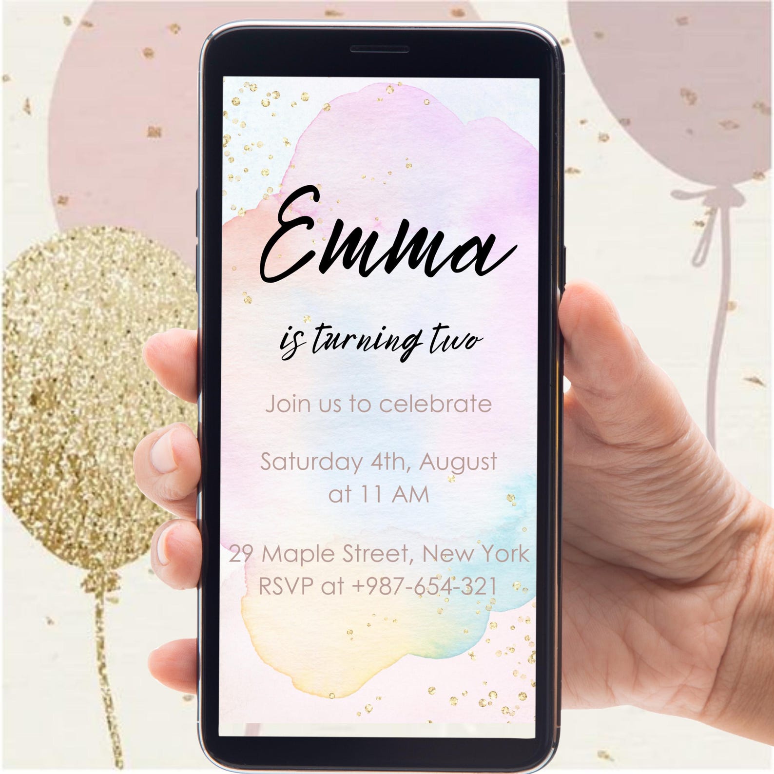 Editable Birthday Party Digital Invitation Rainbow Birthday Invitation ...