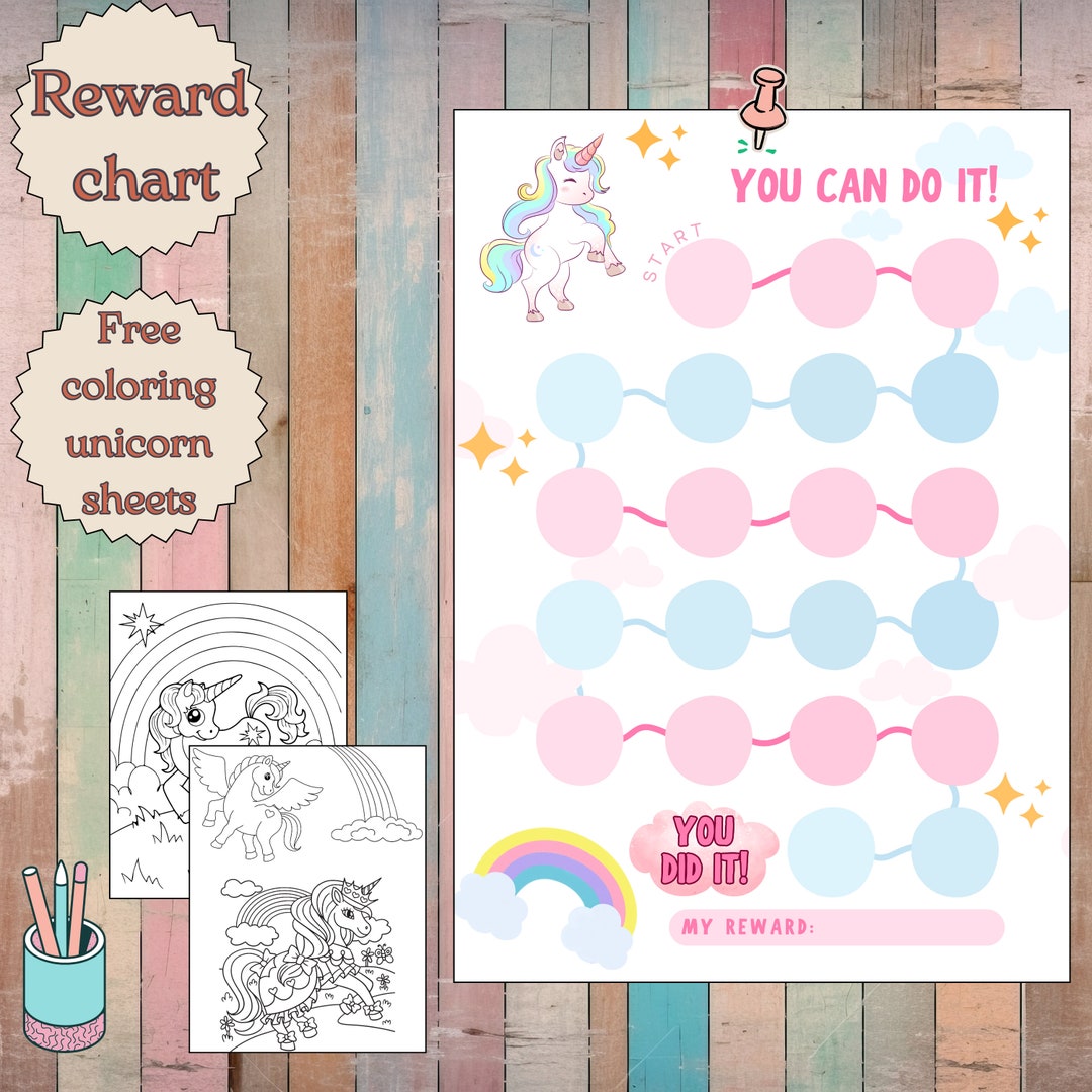 Unicorn Reward Chart for Kids Cute Rainbow Reward Chore Chart Behavior ...