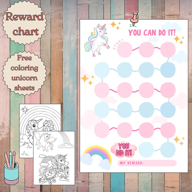 Unicorn Reward Chart for Kids Cute Rainbow Reward Chore Chart Behavior ...