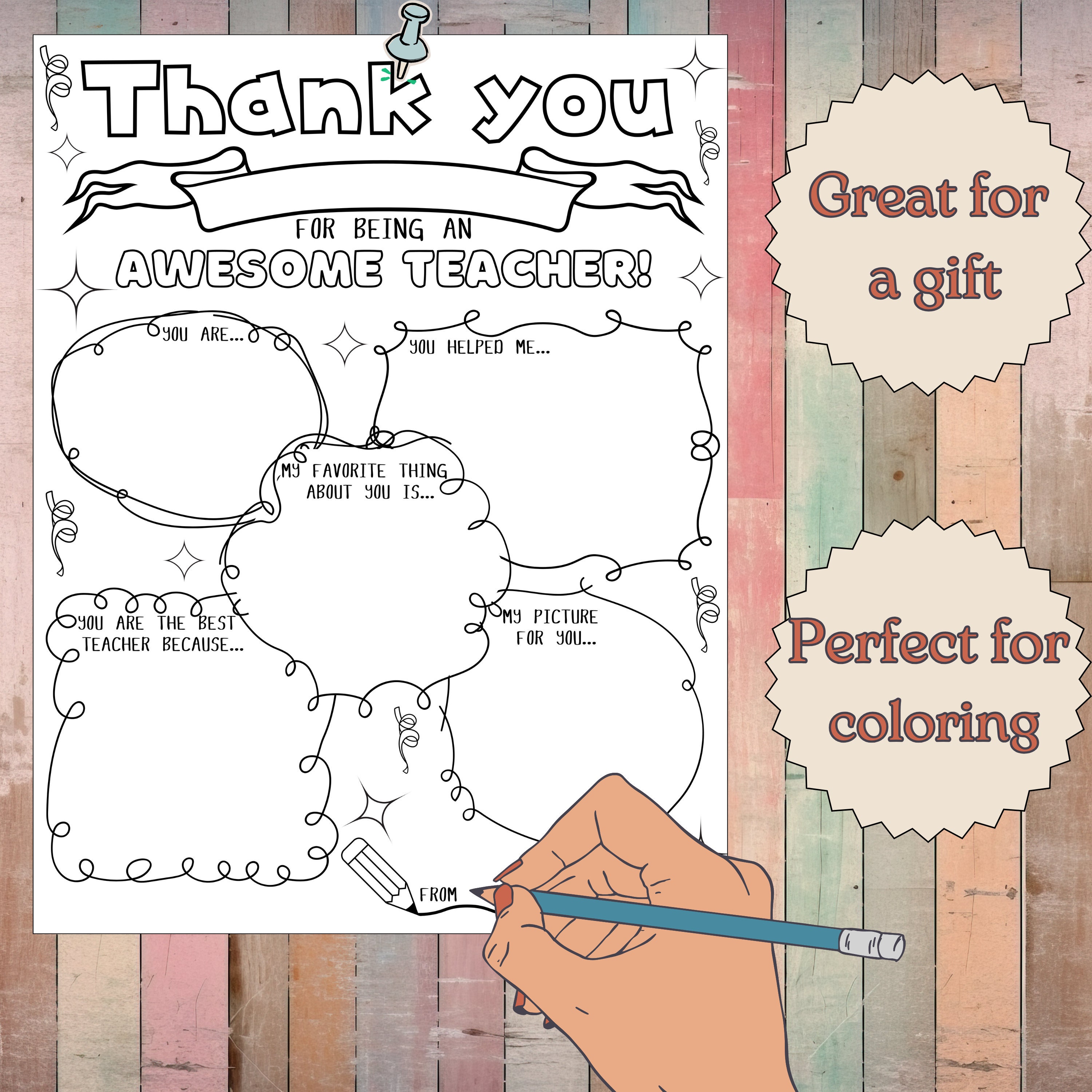 Thank You Coloring Page Teacher Appreciation Week Printable Teacher ...