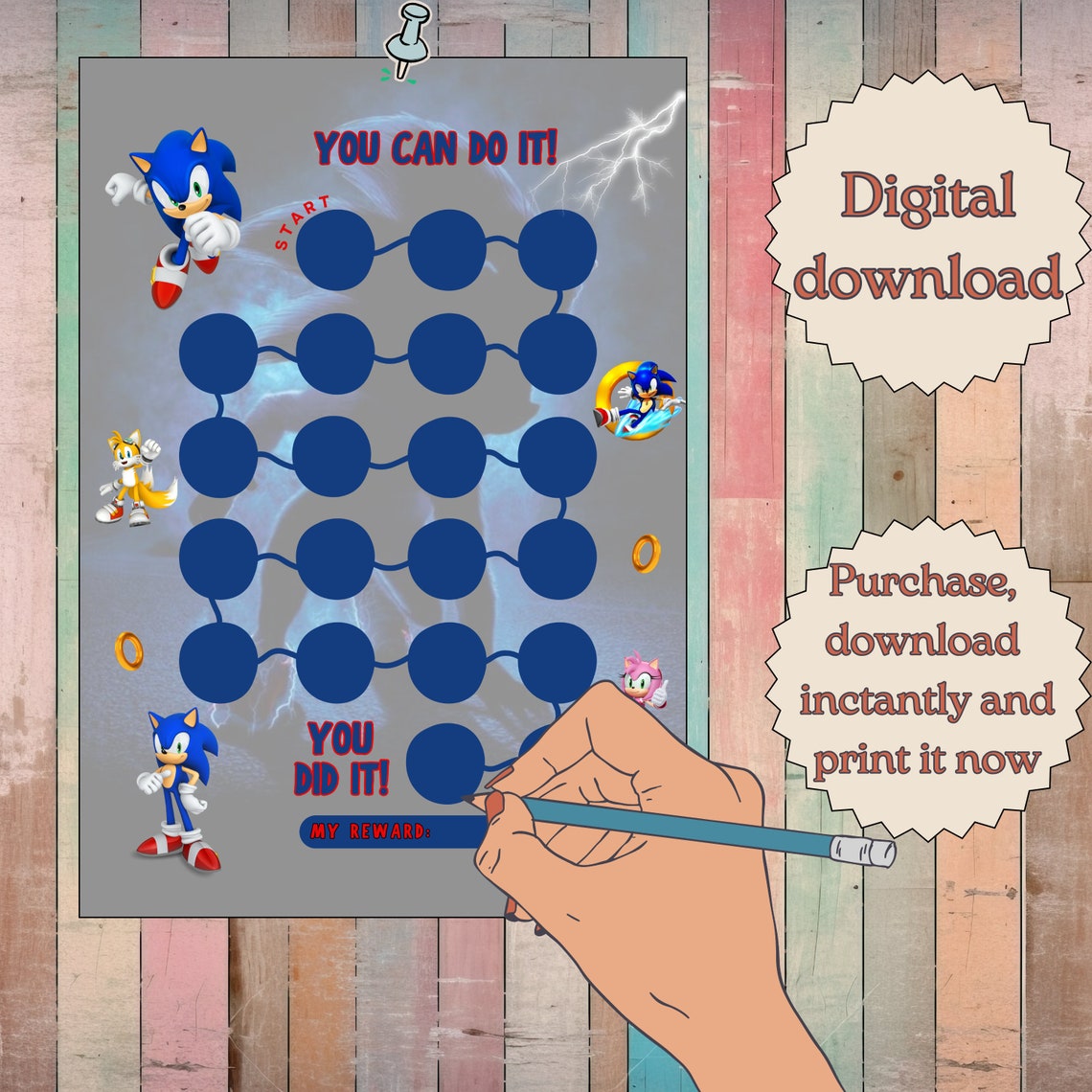 Sonic Reward Chart Printable Sonic Kids Behavior Chart Instant Download ...