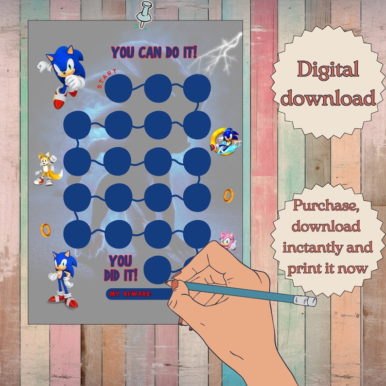 Sonic Reward Chart Printable Sonic Kids Behavior Chart Instant Download ...