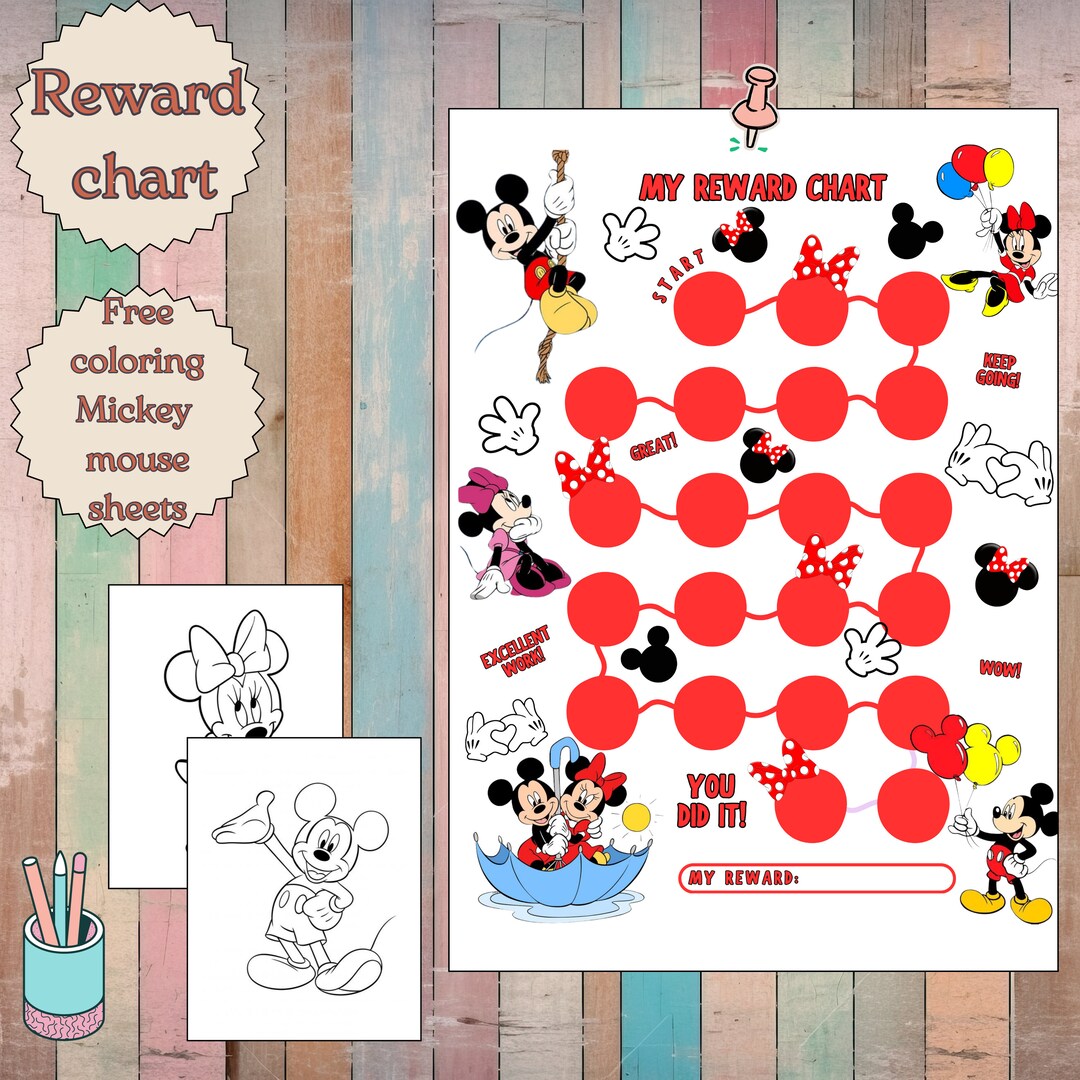 Mickey & Minnie Mouse Reward Chart for Kids Cute Rainbow Reward Chore ...