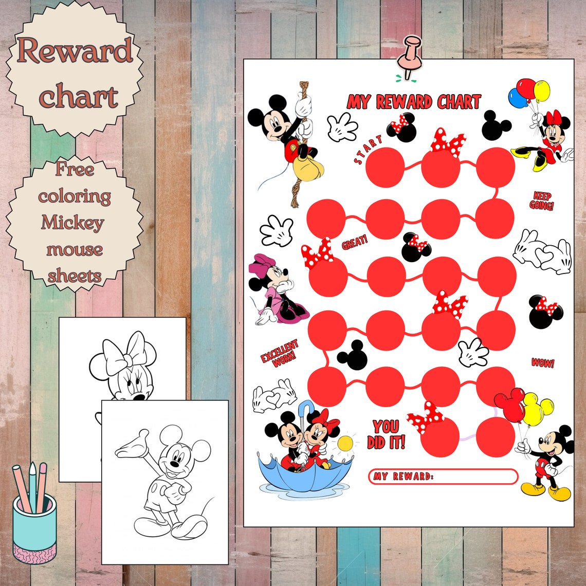 Mickey & Minnie Mouse Reward Chart for Kids Cute Rainbow Reward Chore ...