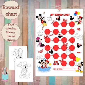 Mickey & Minnie Mouse Reward Chart for Kids Cute Rainbow Reward Chore ...