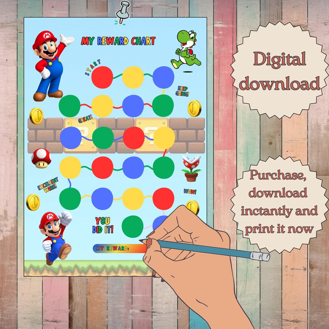 Super Mario Reward Chart for Kids Reward Chore Chart Behavior Chart ...