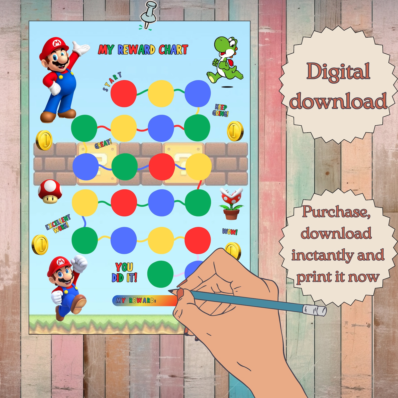 Super Mario Reward Chart for Kids Reward Chore Chart Behavior Chart ...
