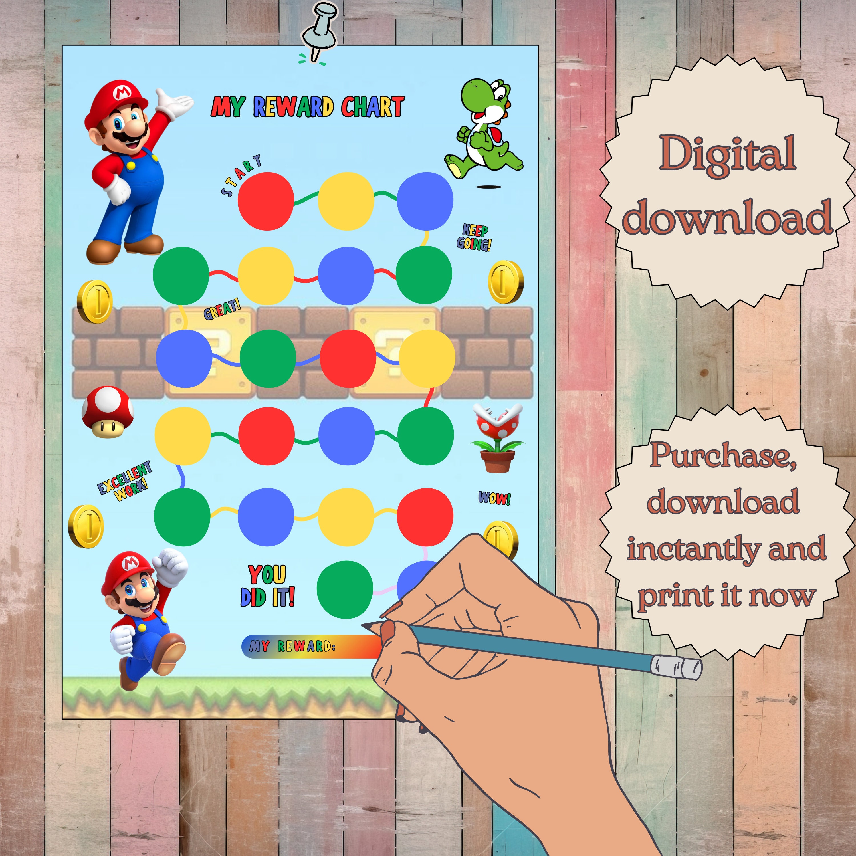 Super Mario Reward Chart for Kids Reward Chore Chart Behavior Chart ...