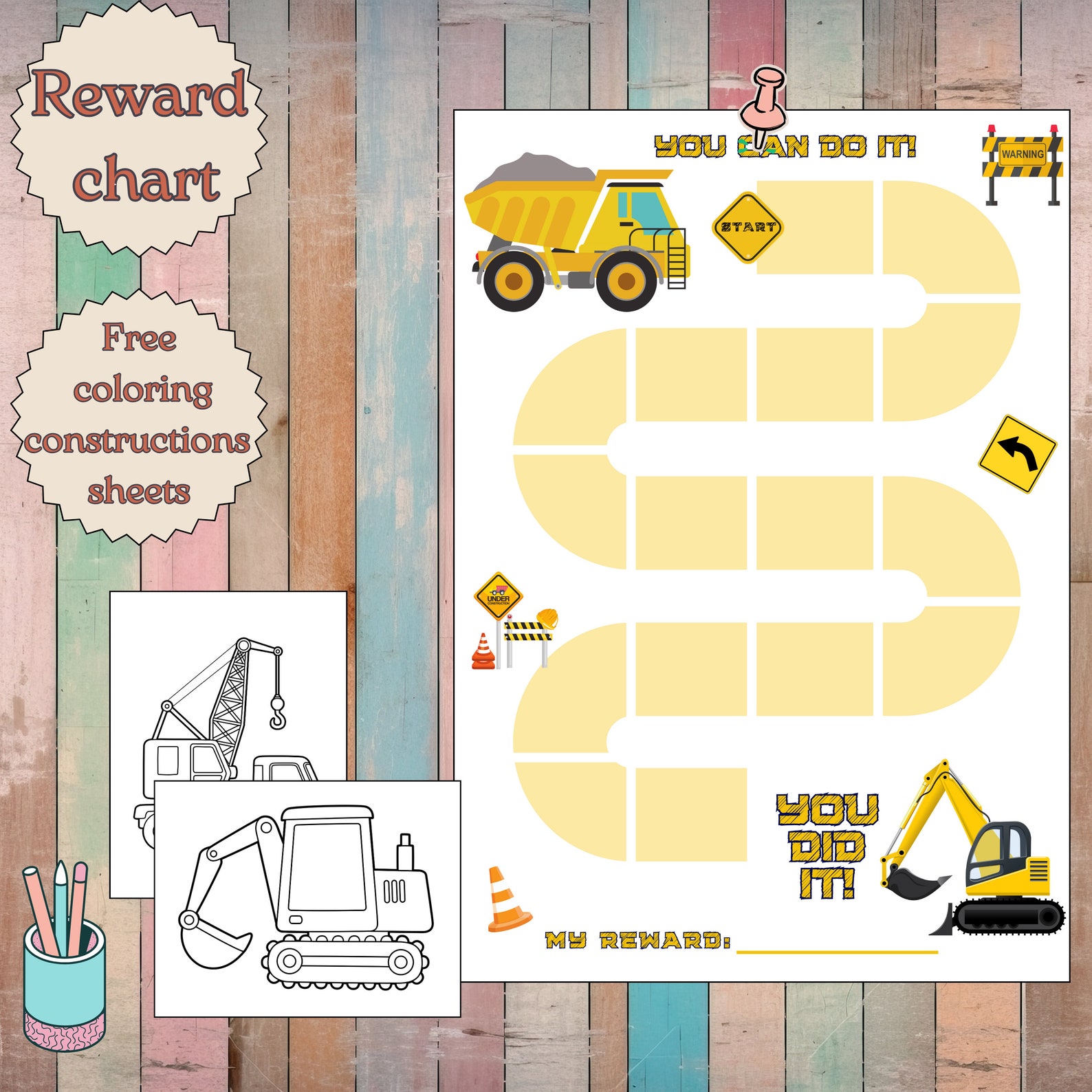 Printable Reward Chart Construction Chart Toddler Potty Training Chart ...