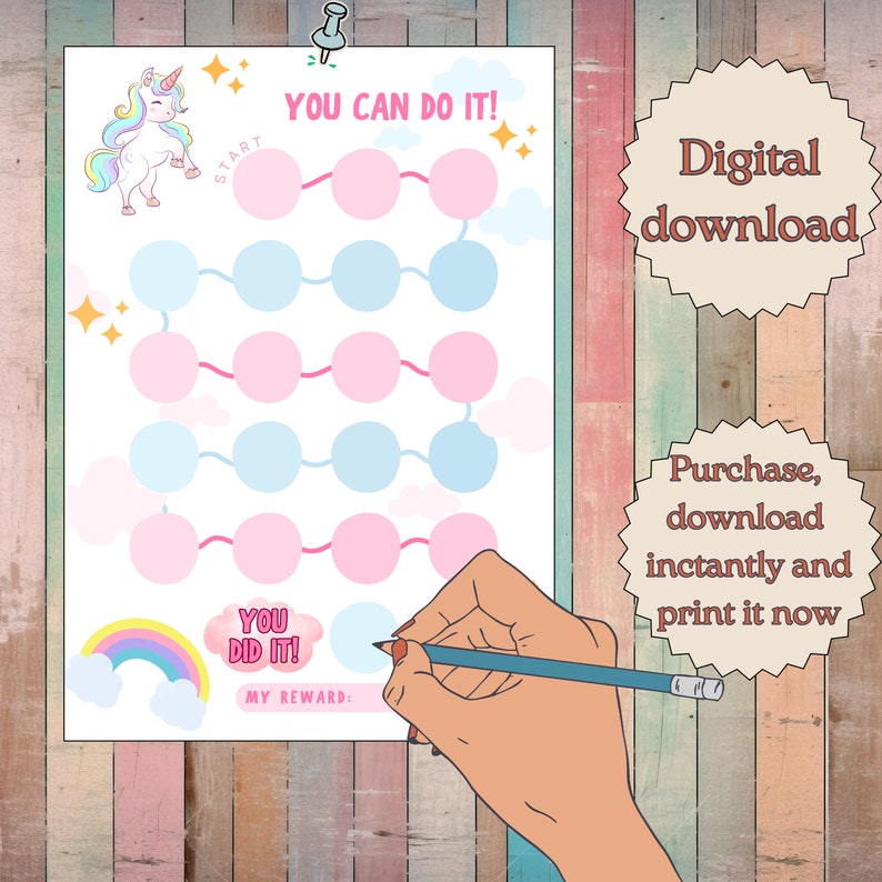 Unicorn Reward Chart for Kids Cute Rainbow Reward Chore Chart Behavior ...