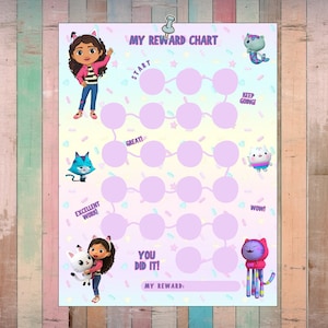 Gabbys Dollhouse Reward Chart for Kids Cute Rainbow Reward Chore Chart ...