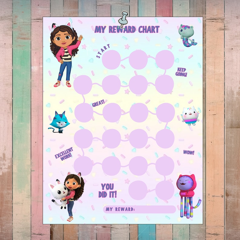 Gabbys Dollhouse Reward Chart for Kids Cute Rainbow Reward Chore Chart ...