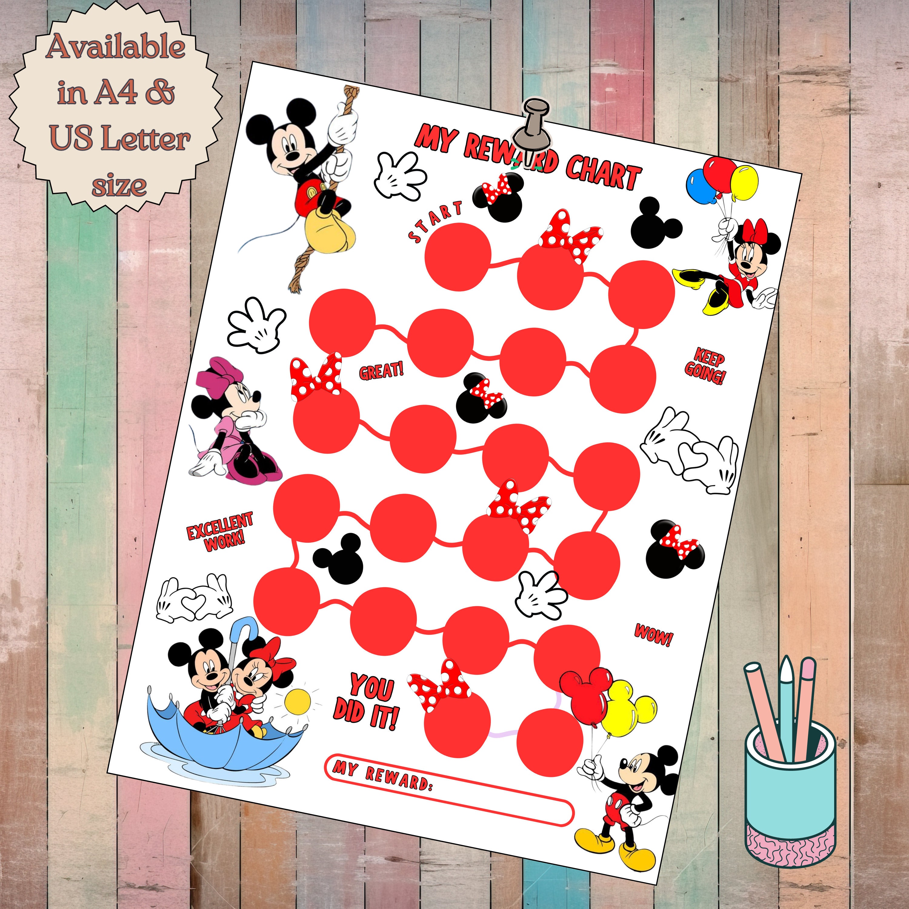 Mickey & Minnie Mouse Reward Chart for Kids Cute Rainbow Reward Chore ...