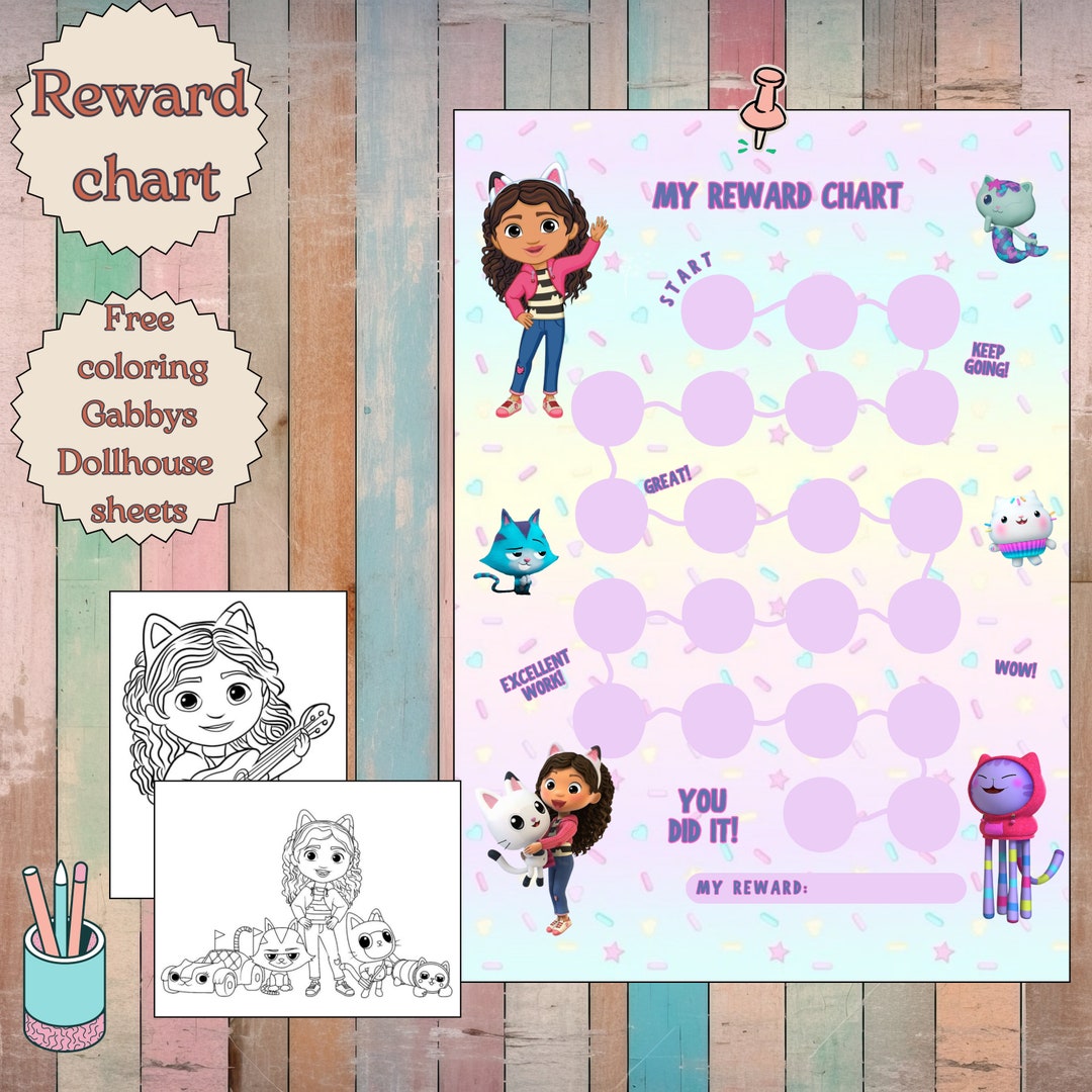 Gabbys Dollhouse Reward Chart for Kids Cute Rainbow Reward Chore Chart ...
