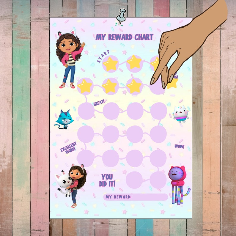 Gabbys Dollhouse Reward Chart for Kids Cute Rainbow Reward Chore Chart ...