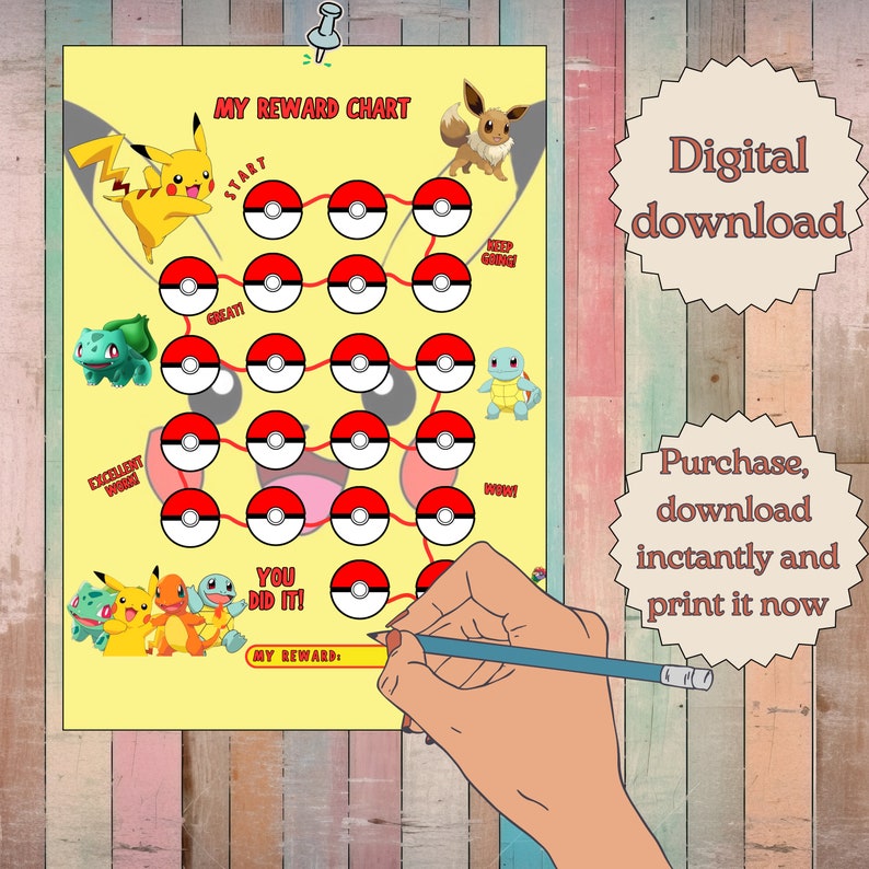 Pokemon Pikachu Reward Chart for Kids Cute Reward Chore Chart Behavior ...