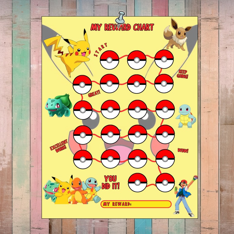 Pokemon Pikachu Reward Chart for Kids Cute Reward Chore Chart Behavior ...