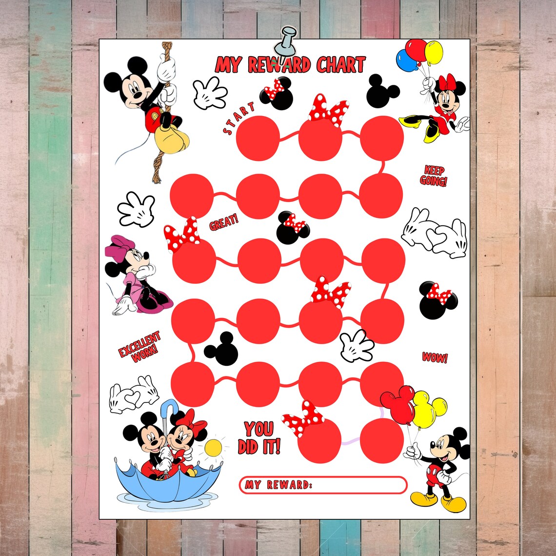 Mickey & Minnie Mouse Reward Chart for Kids Cute Rainbow Reward Chore ...