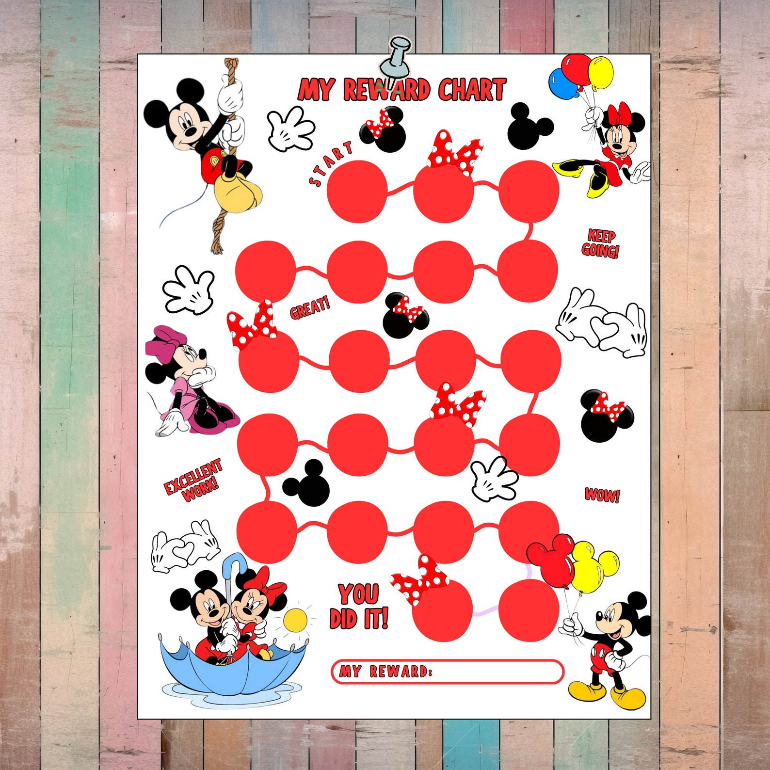 Mickey & Minnie Mouse Reward Chart for Kids Cute Rainbow Reward Chore ...