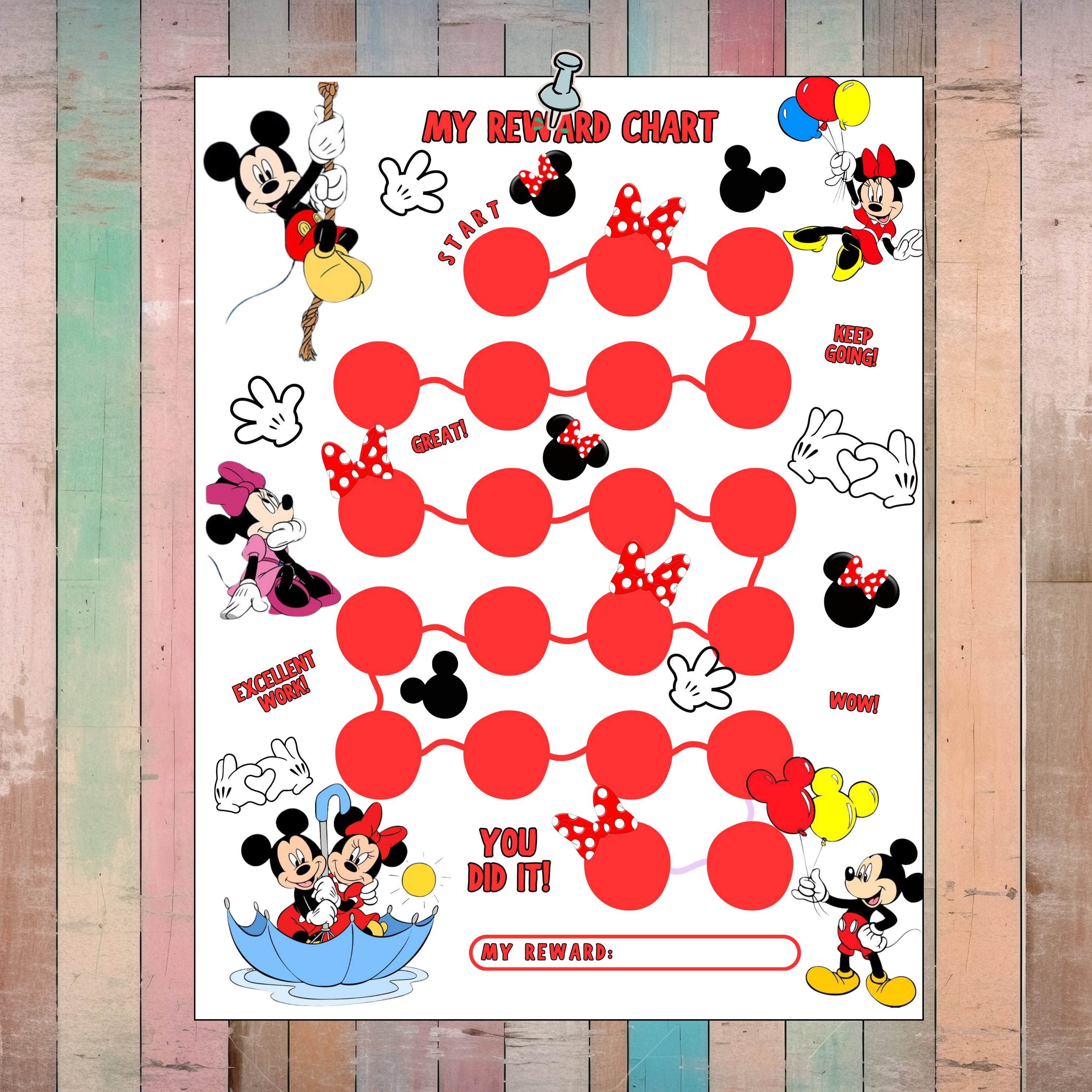 Mickey & Minnie Mouse Reward Chart for Kids Cute Rainbow Reward Chore ...