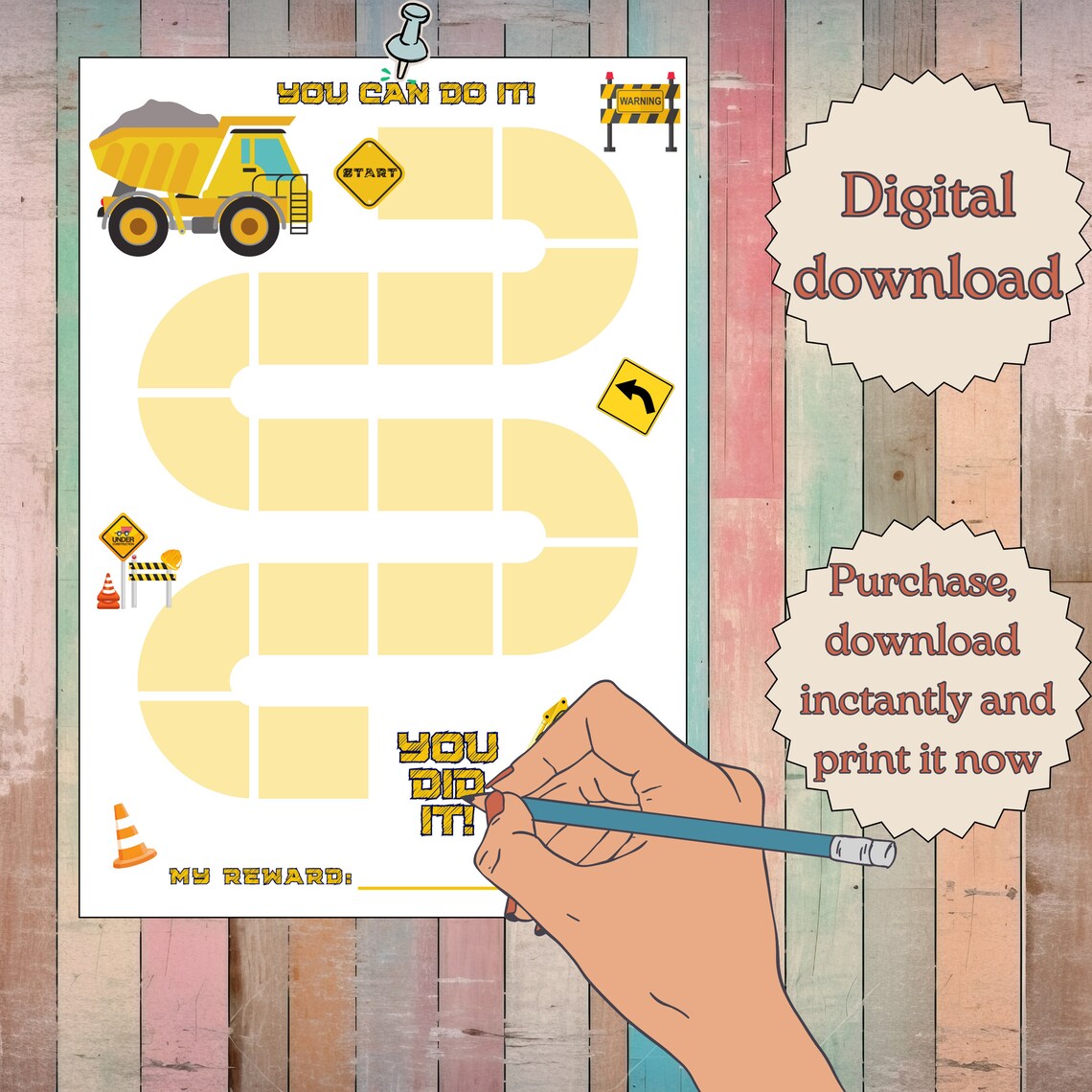 Printable Reward Chart Construction Chart Toddler Potty Training Chart ...