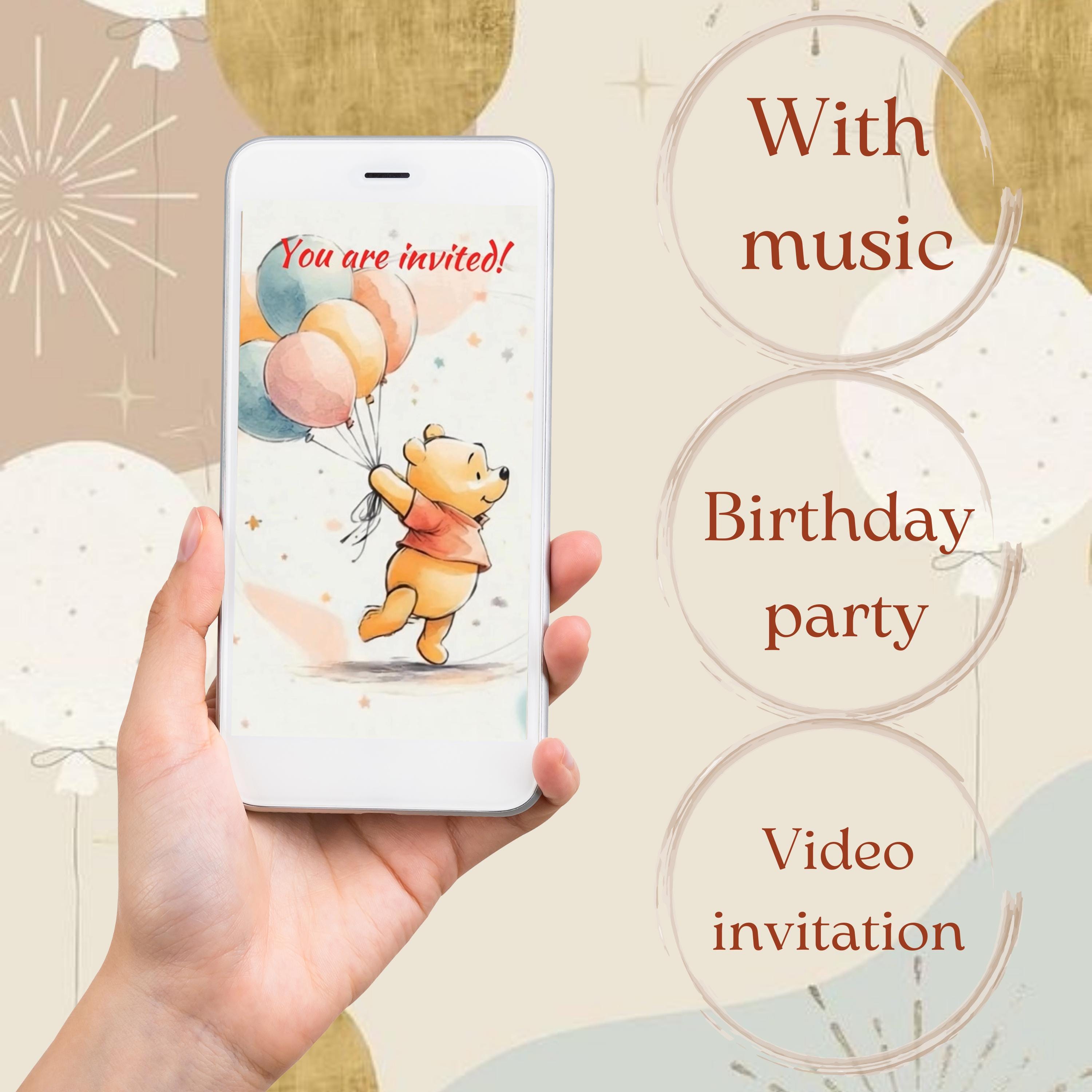 Editable Winnie the Pooh Birthday Video Invitation,canva Template,party ...