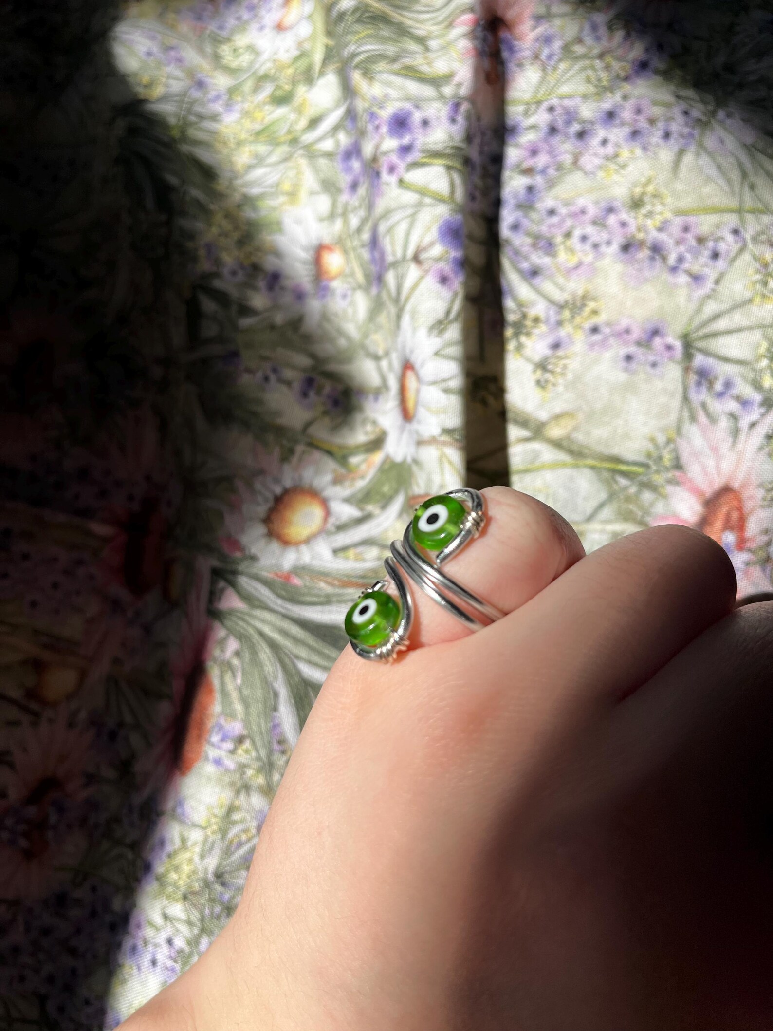 Hand-wrapped Ring- Green Evil Eyes: Makes a Great Gift/present for ...