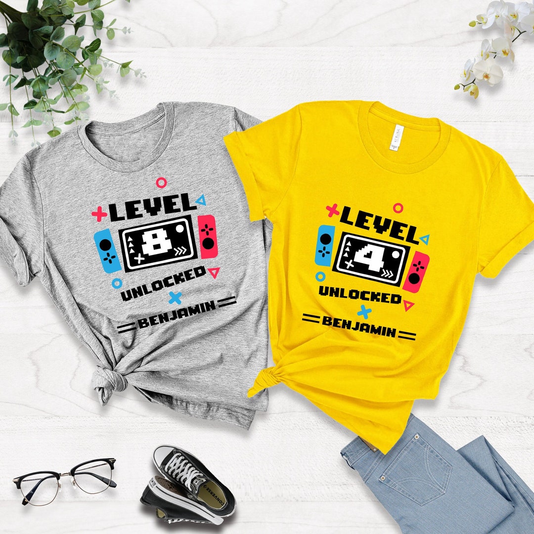 Custom Birthday Shirt, Level Unlocked Shirt, 7 Birthday Tee, Kid Bday Party Shirt, 10 Birthday ...