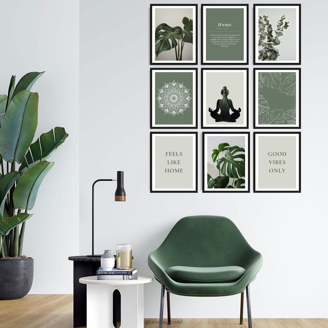 Sage Green Botanical Prints Set of 10, Eucalyptus and Tropical Leaves ...