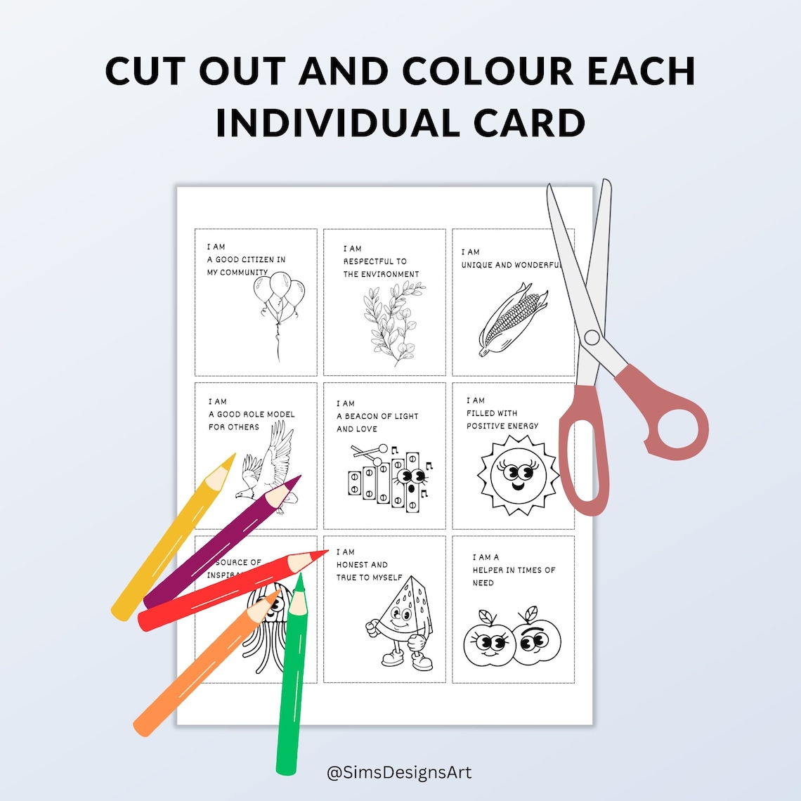 63 Printable Positive Affirmation Cards to Color for Kids, Motivational ...