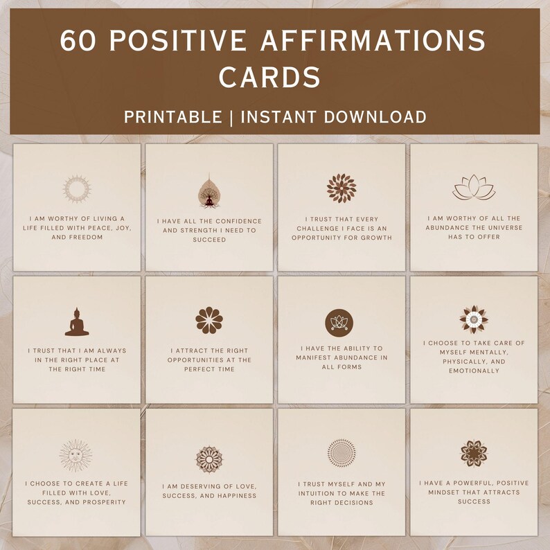 60 Positive Affirmation Cards: Daily Inspiration (digital Download) - Etsy