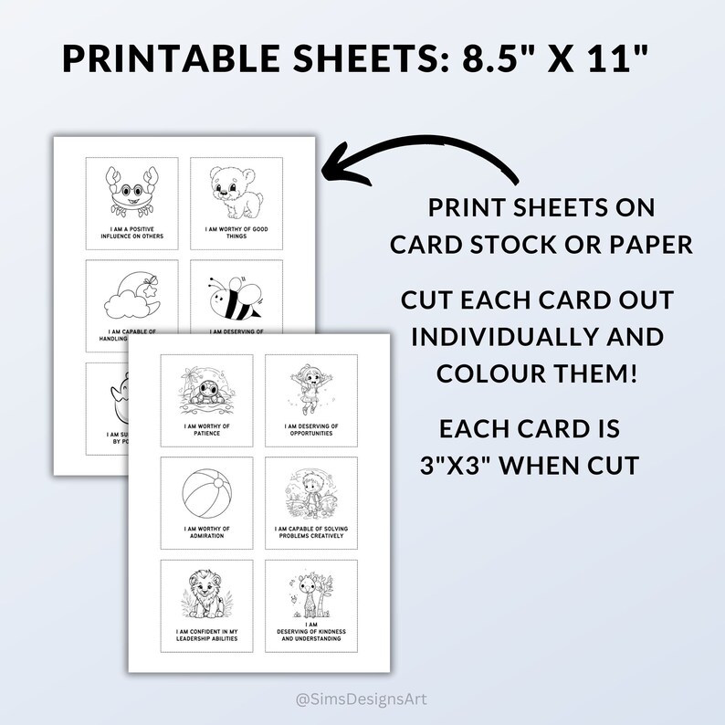 84 Printable Affirmation Cards to Color for Kids, Confidence & Self ...