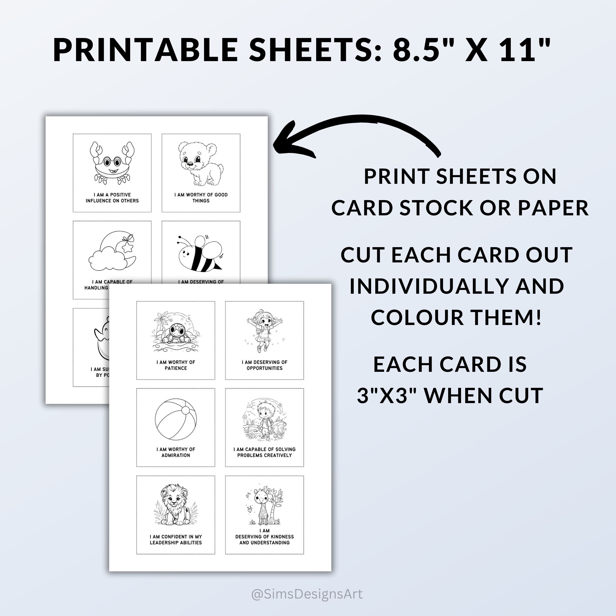 84 Printable Affirmation Cards to Color for Kids, Confidence & Self ...