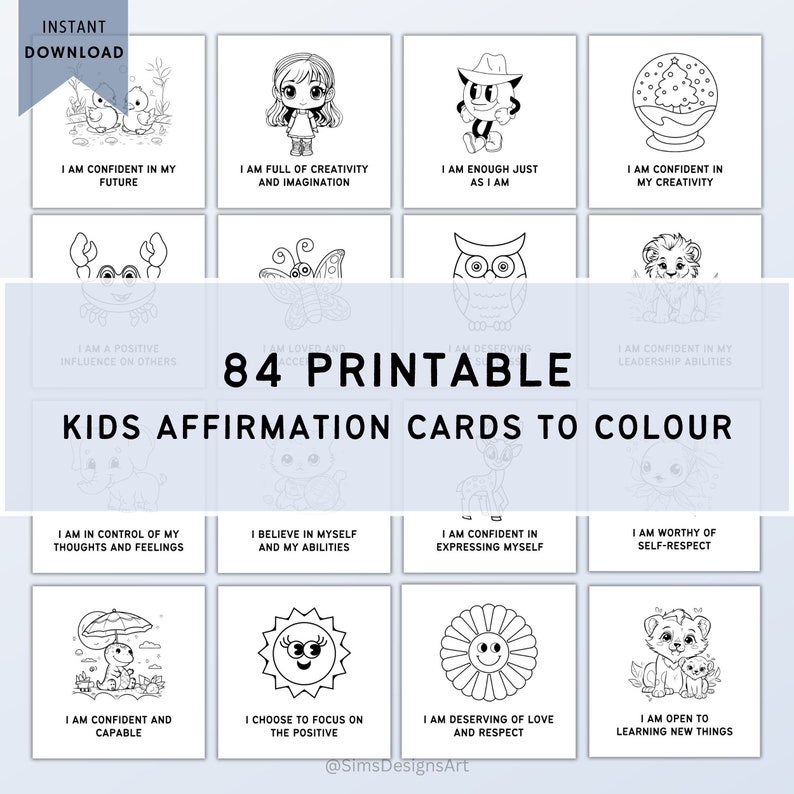 84 Printable Affirmation Cards to Color for Kids, Kids Affirmations for ...
