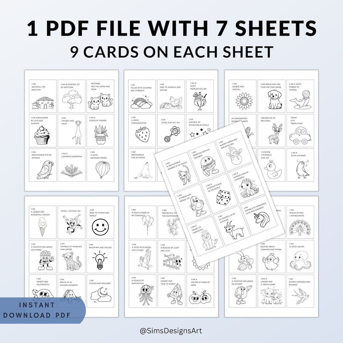 63 Printable Positive Affirmation Cards to Color for Kids, Motivational ...