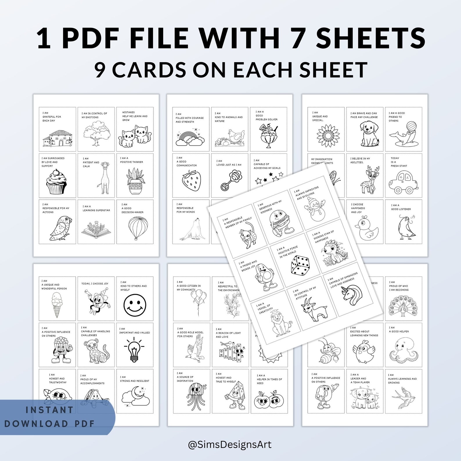 63 Printable Positive Affirmation Cards to Color for Kids, Motivational ...