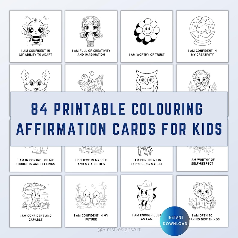 84 Printable Affirmation Cards to Colour for Kids, Kids Affirmations ...