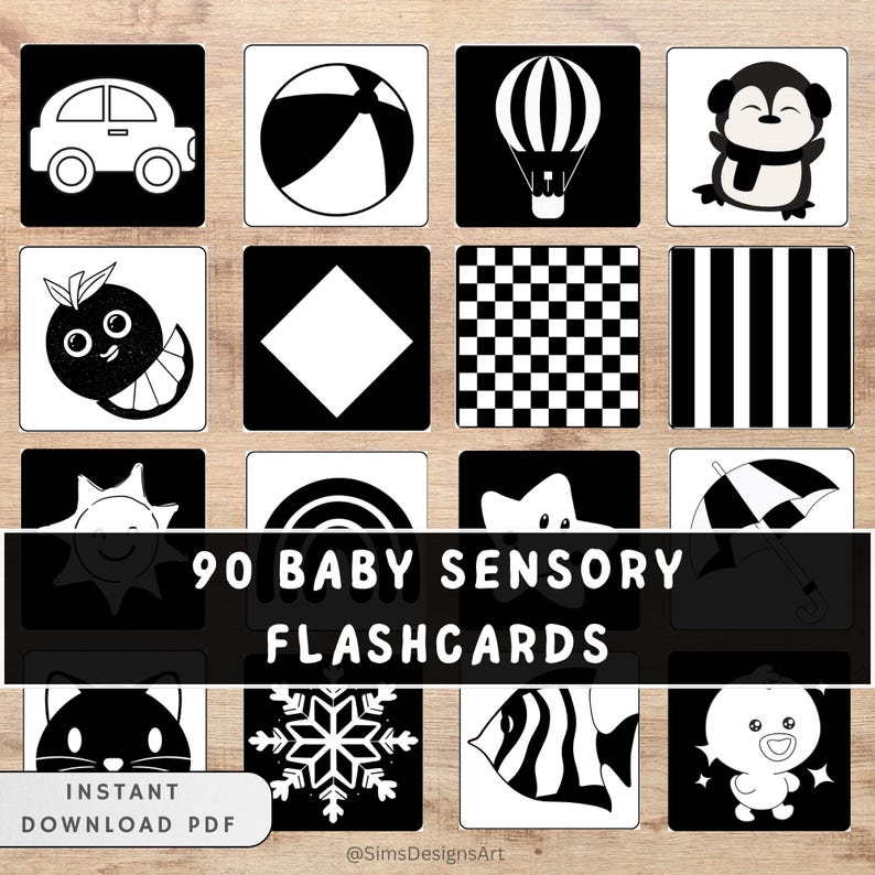 90 Printable Sensory Flashcards, High-contrast Newborn Cards, Visual ...