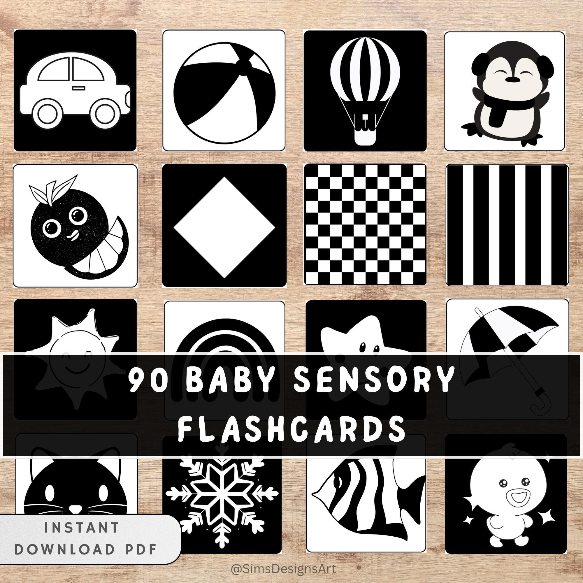 90 Printable Sensory Flashcards, High-contrast Newborn Cards, Visual ...