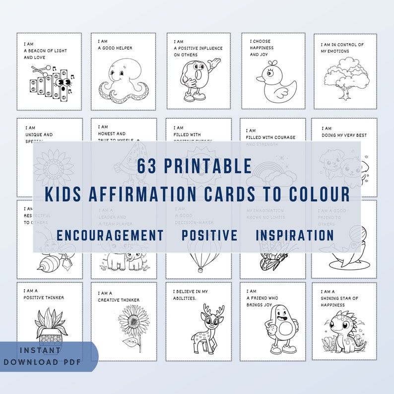 63 Printable Positive Affirmation Cards to Color for Kids, Motivational ...