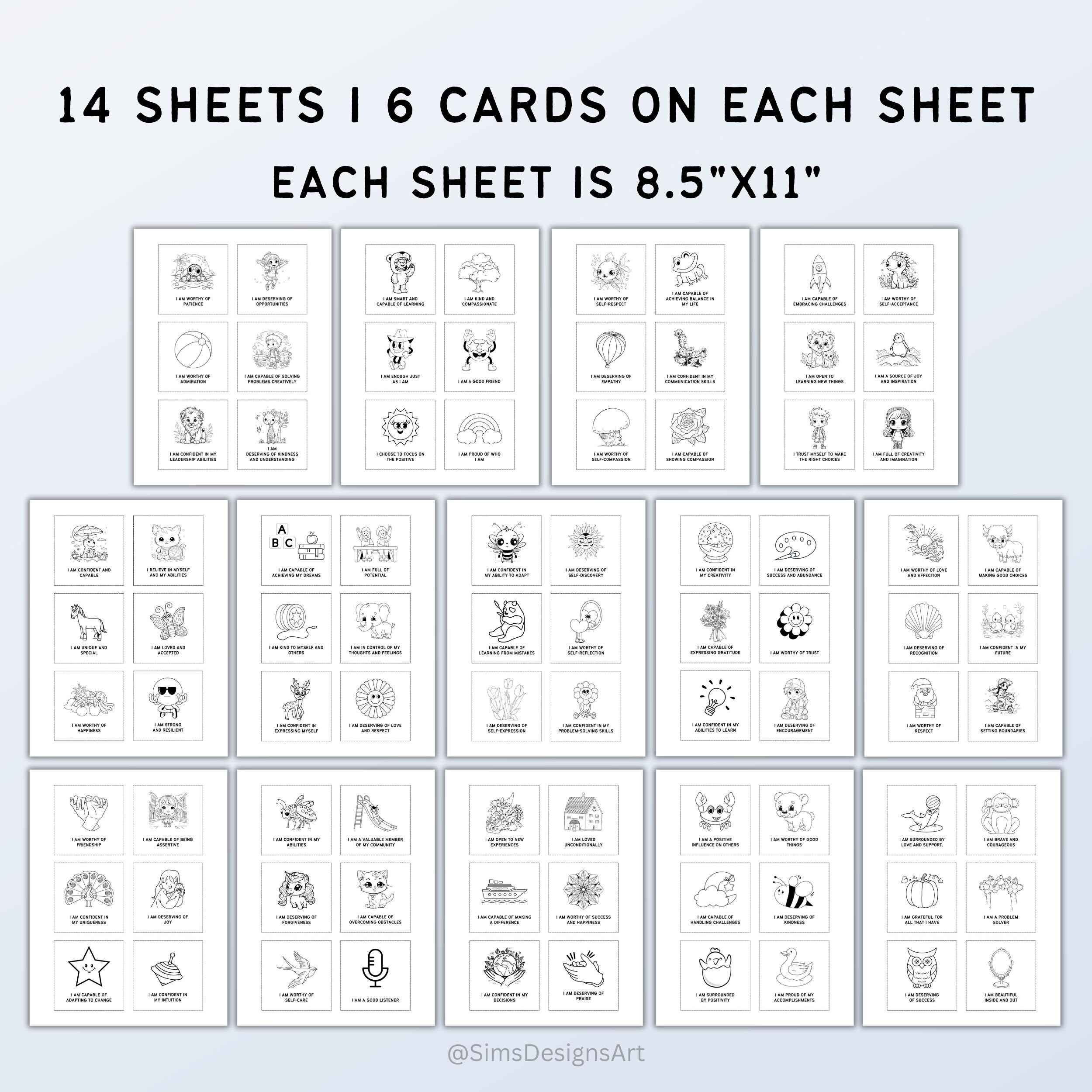 84 Printable Affirmation Cards to Color for Kids, Confidence & Self ...