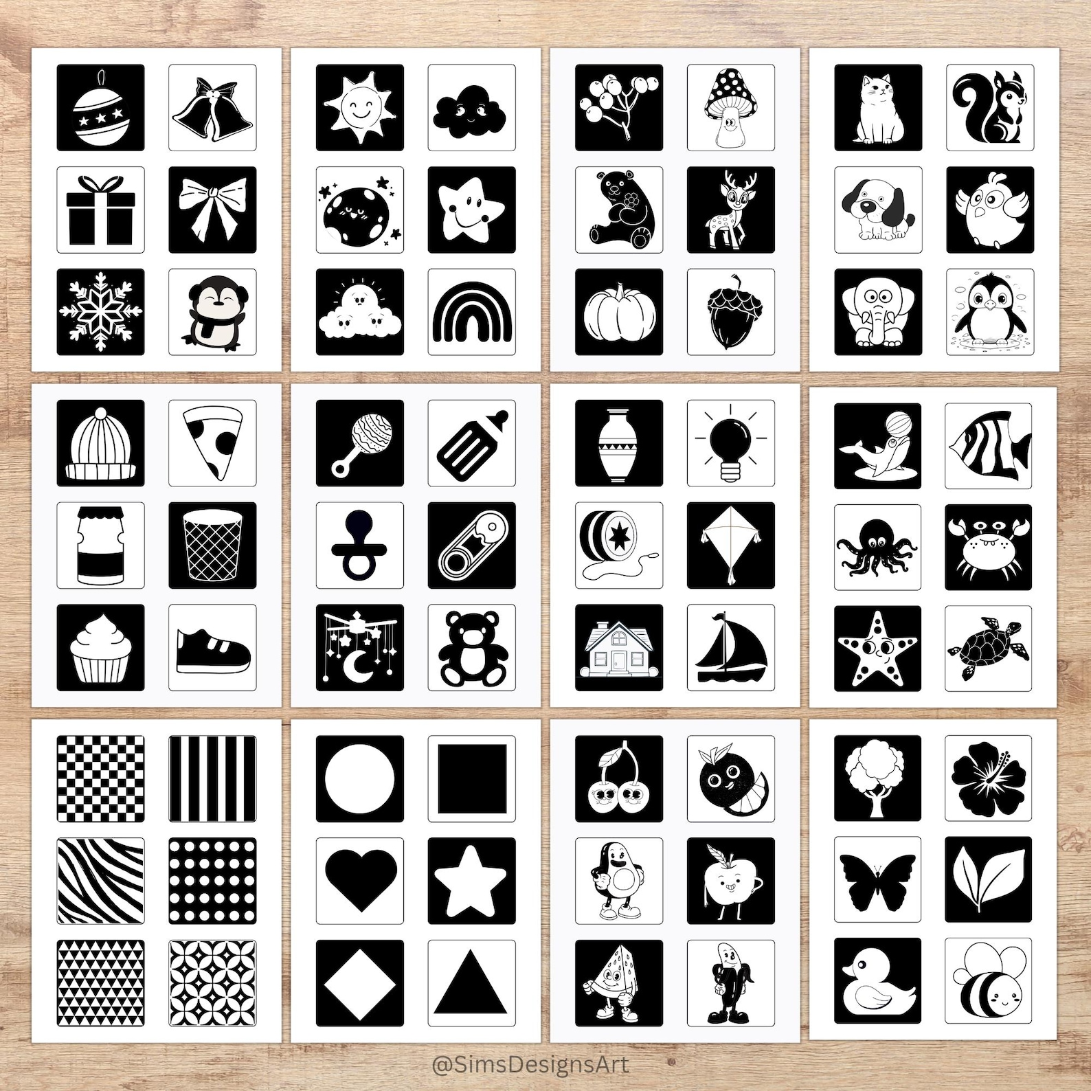 90 Printable Sensory Flashcards, High-contrast Newborn Cards, Visual ...