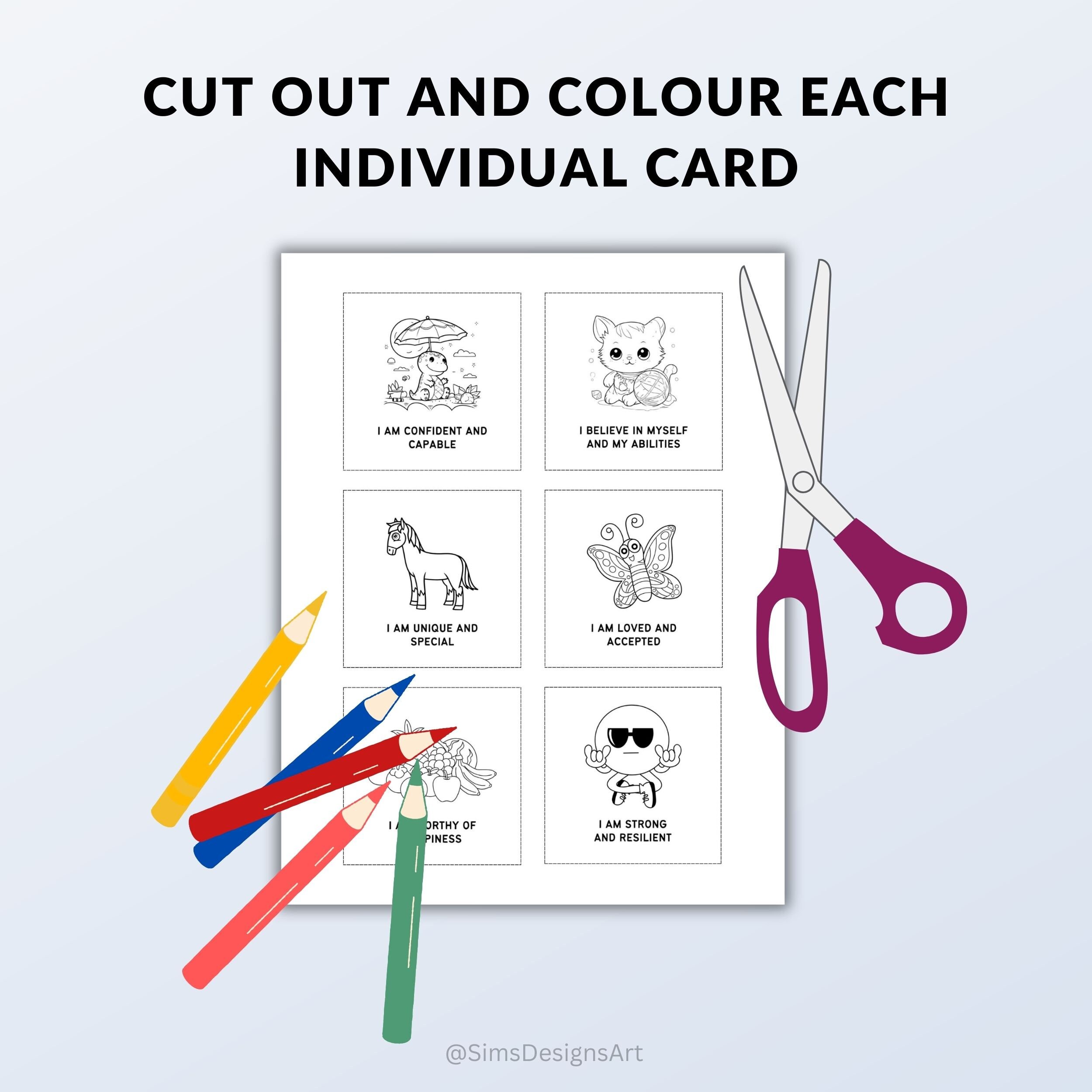 84 Printable Affirmation Cards to Color for Kids, Confidence & Self ...