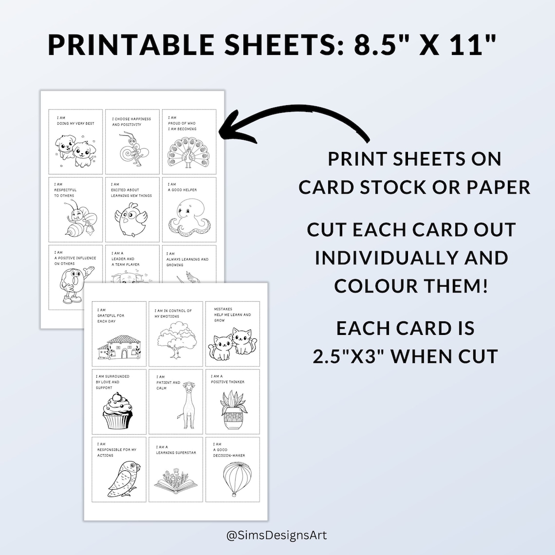 63 Printable Positive Affirmation Cards to Color for Kids, Motivational ...