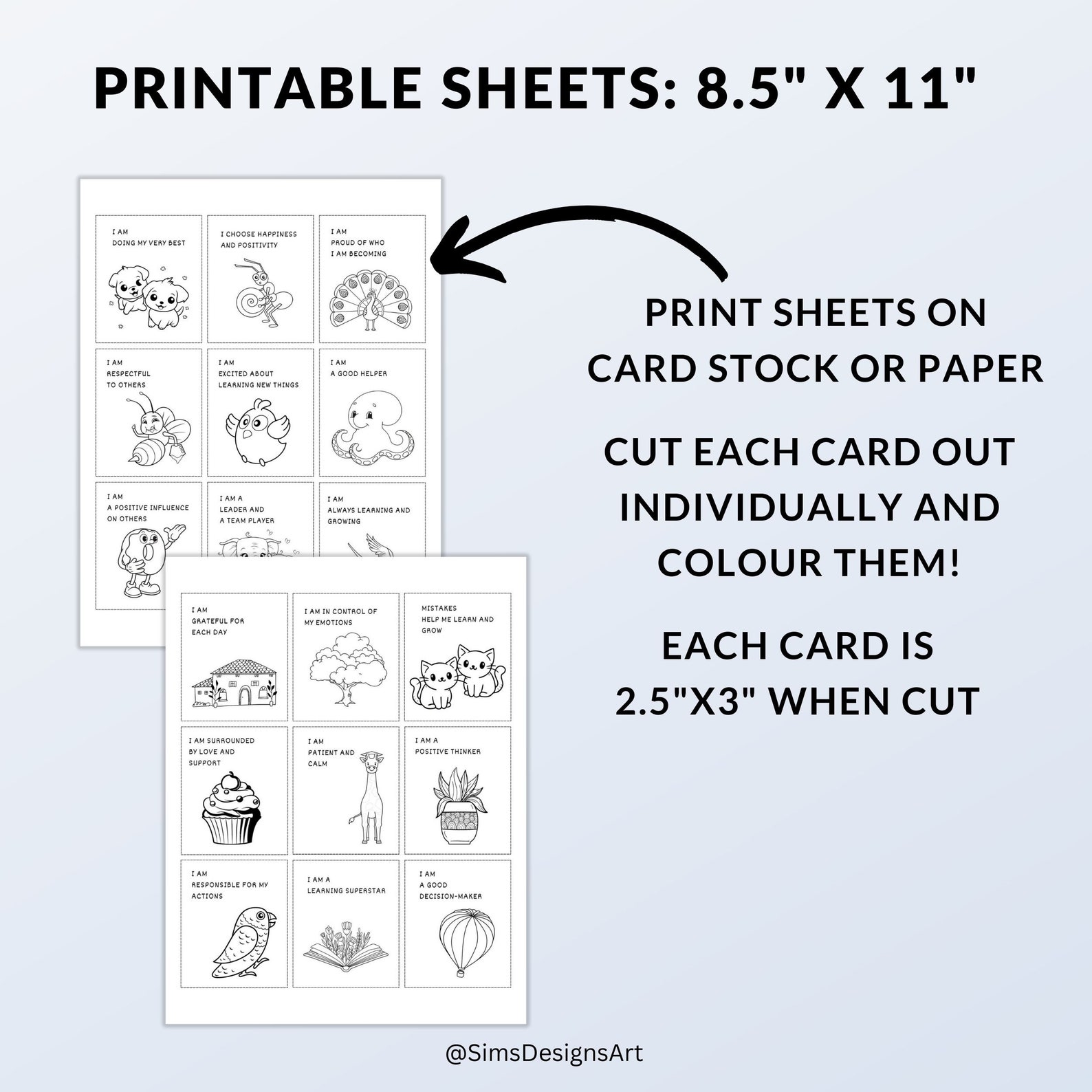 63 Printable Positive Affirmation Cards to Color for Kids, Motivational ...