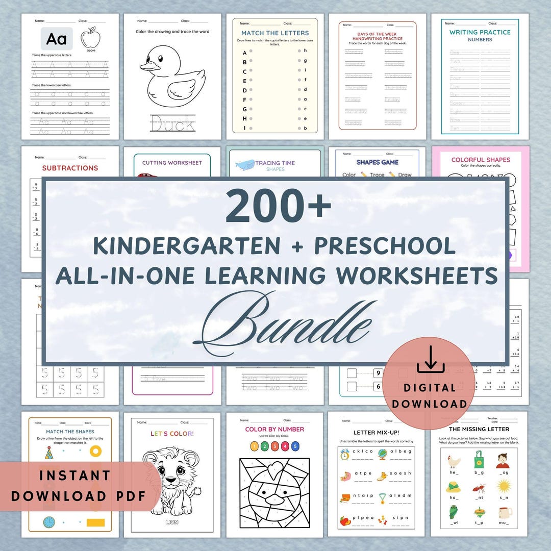 200+ Preschool Pre-k+ Kindergarten Learning Bundle, Printable ...