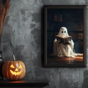Ghost Reading a Book Wall Art Print Whimsical Gothic Library Decor ...